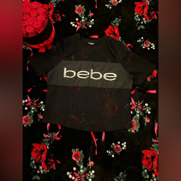 bebe | Tops | Bebe Sport Mesh Logo Work Out Top Cropped Size Large ...